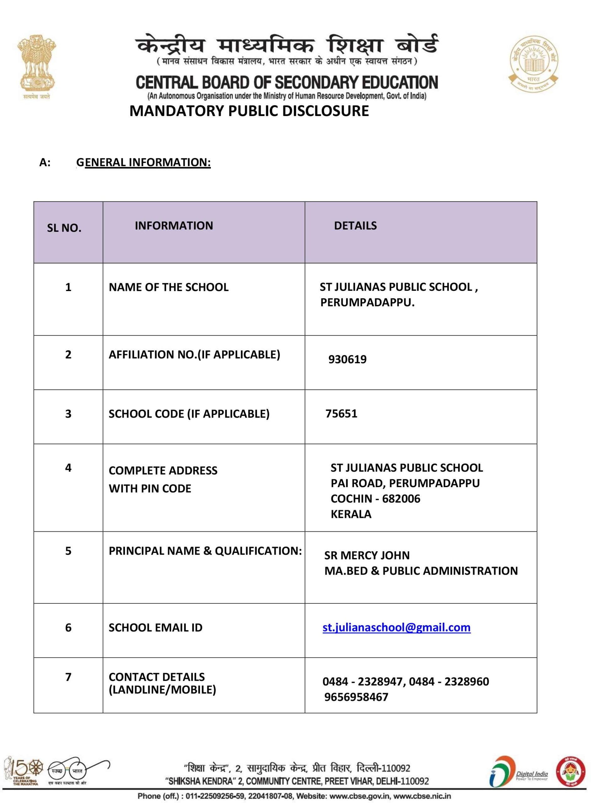Mandatory Disclosure – St Julianas